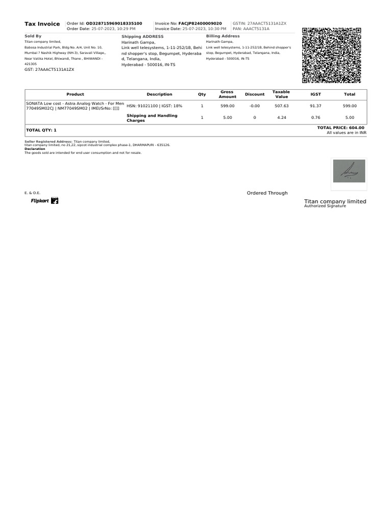 Sonata watch bill | Download Free PDF | Sales | Economies