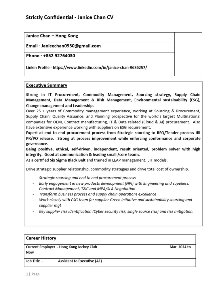 Janice Chan CV 2024 v1 Updated | PDF | Procurement | Supply Chain
