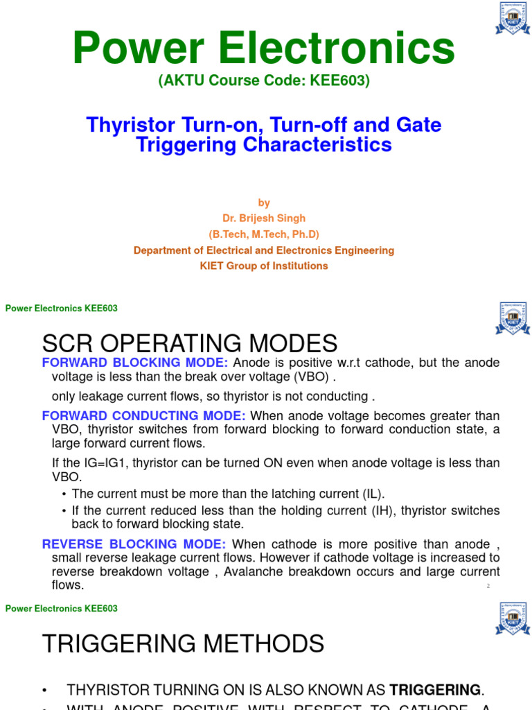 Thyristor Turn-On-Off and Gate Triggering | PDF | Power Electronics ...