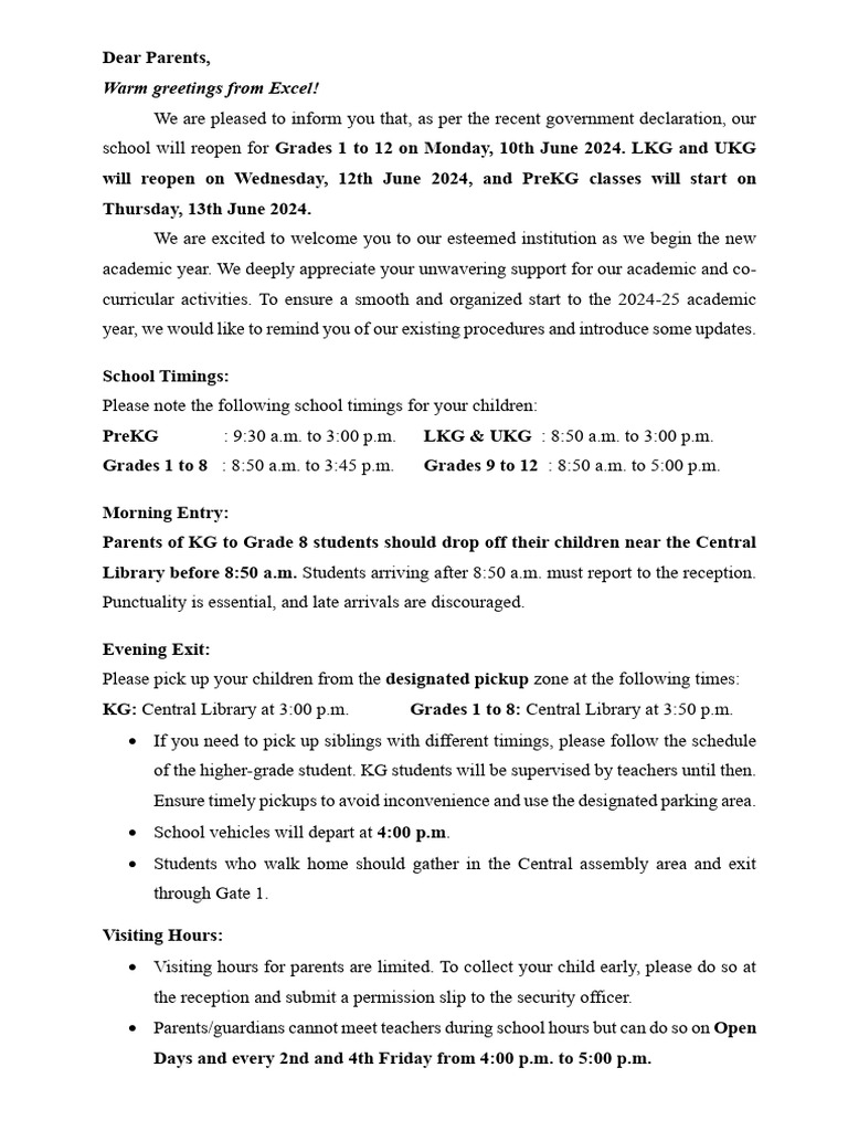 School Reopening 2024-25 | PDF