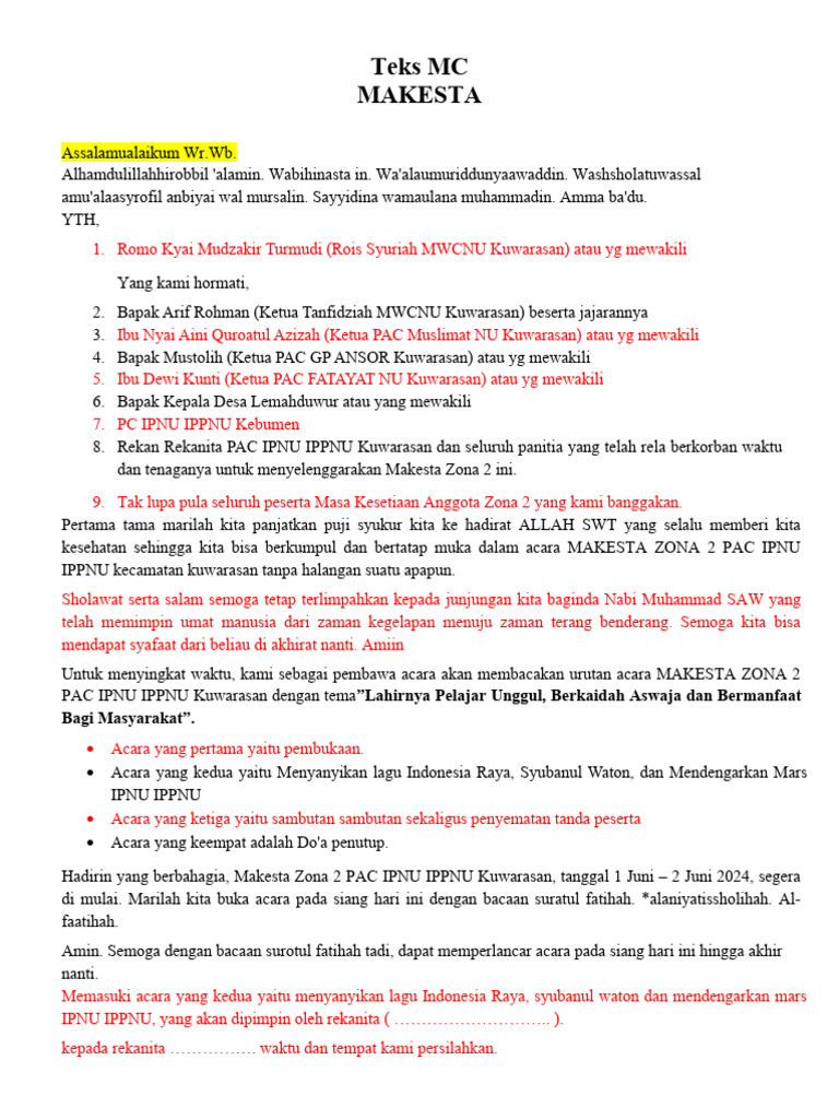 Teks MC MAKESTA | PDF