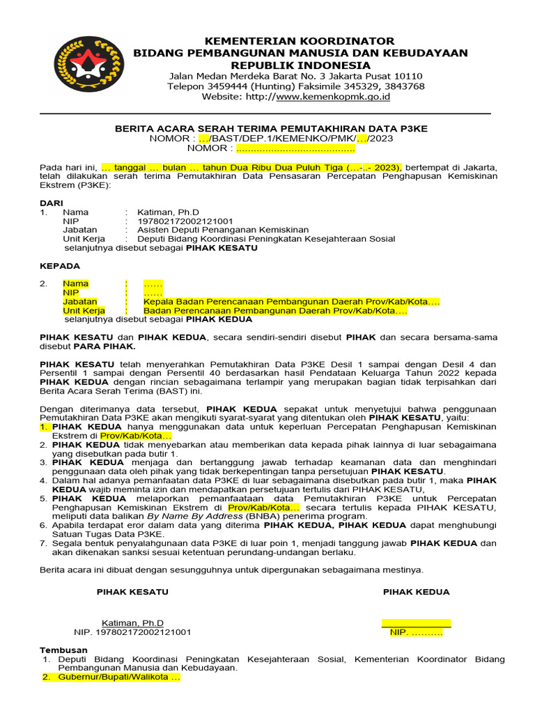 Format BAST Pemutakhiran Desil 1-4 Pemda | PDF