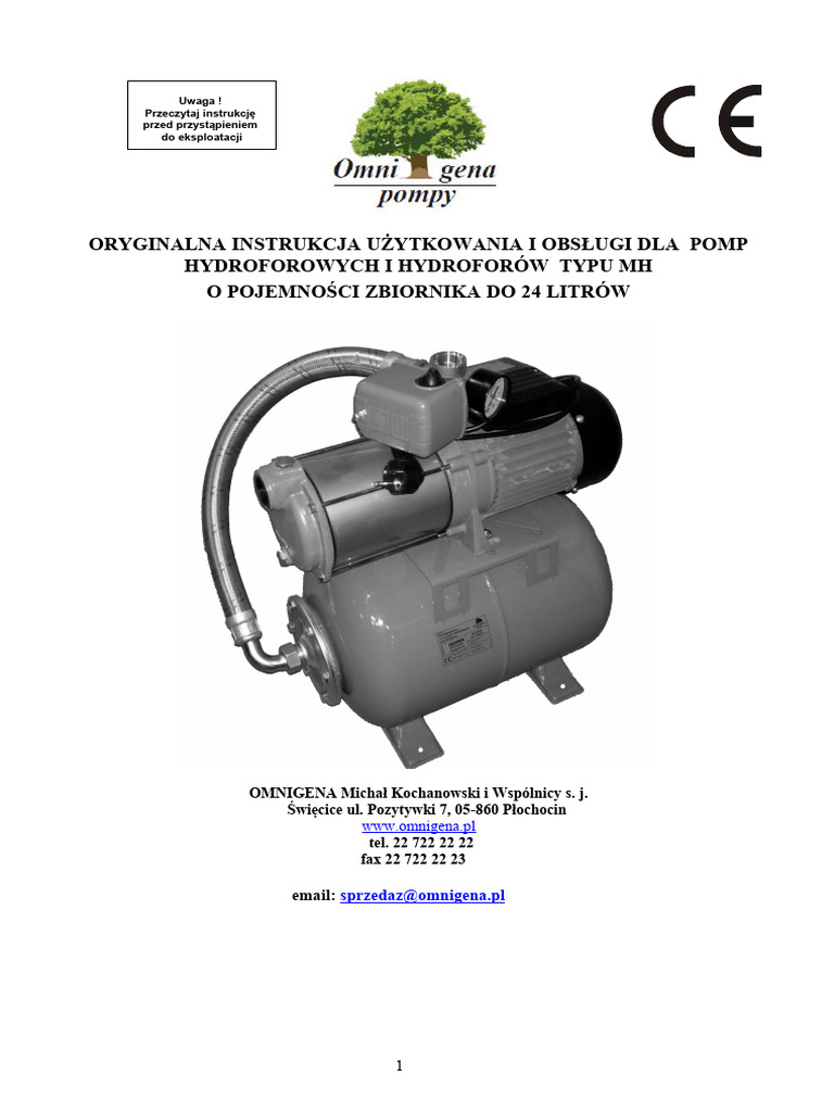 Omnigena MH1300 Instrukcja Obsługi Pompy | PDF