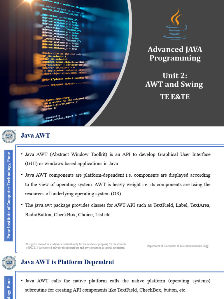 Unit No.2&3_AWT and Swing | Download Free PDF | Graphical User Interfaces | Software Engineering