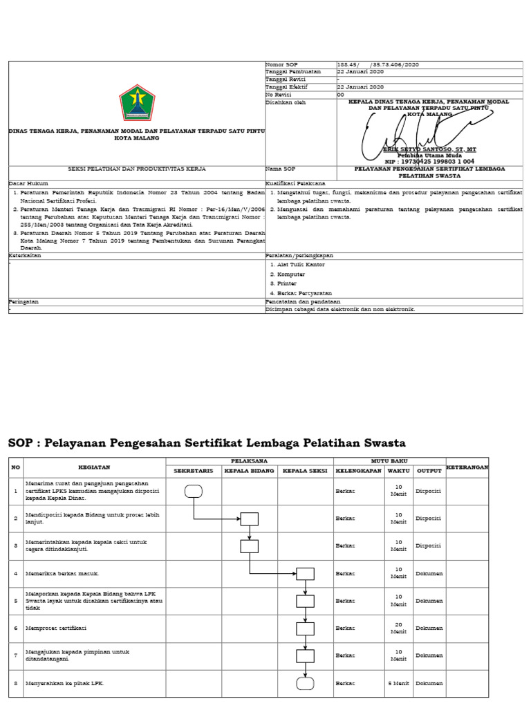 SOP 54. Pelayanan Pengesahan Sertifikat LPS | PDF