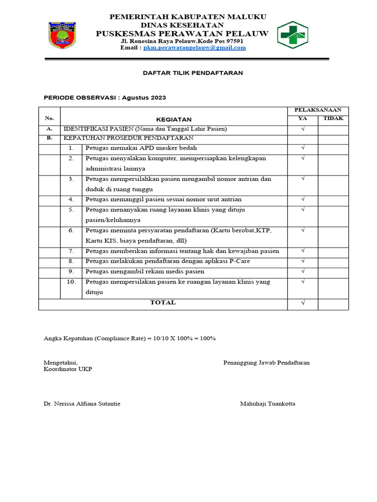 Daftar Tilik Pendaftaran | PDF