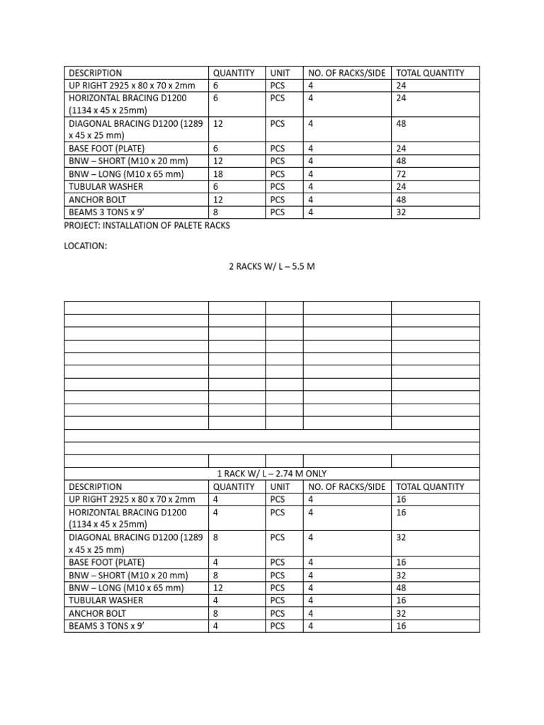 Estimate Pallete Racks | PDF