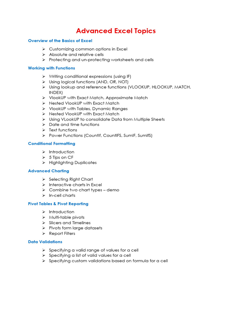 Advanced Excel Topics | PDF | Computers