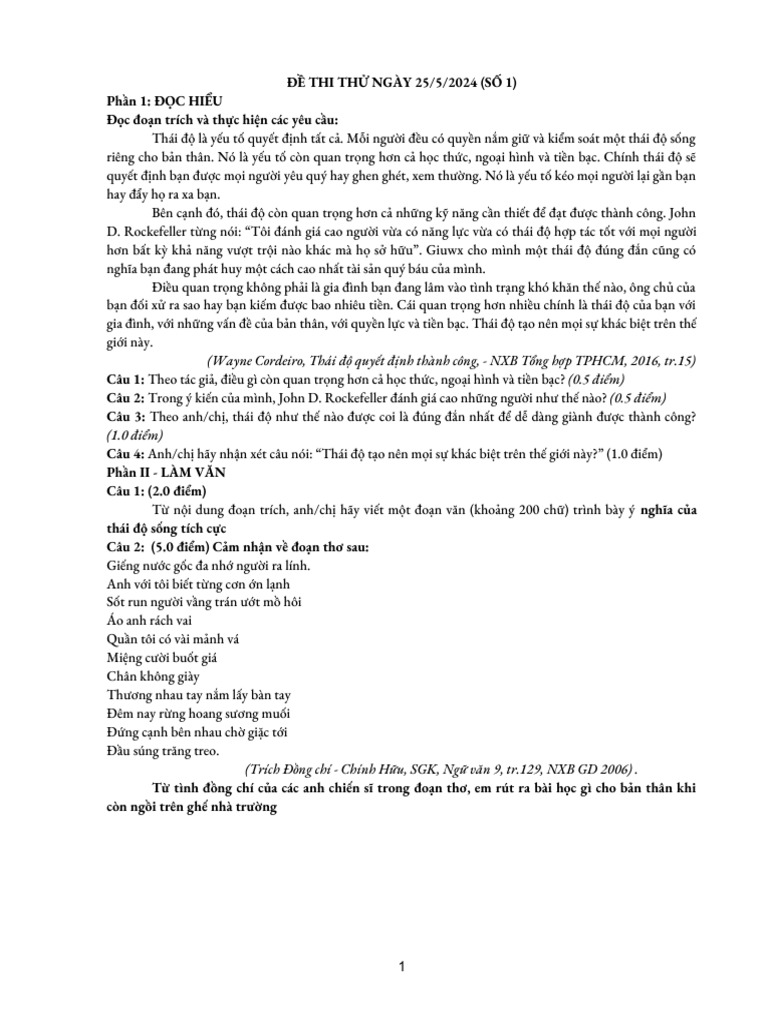 Đề ktra văn 9 (25 - 6 - 2024) | PDF