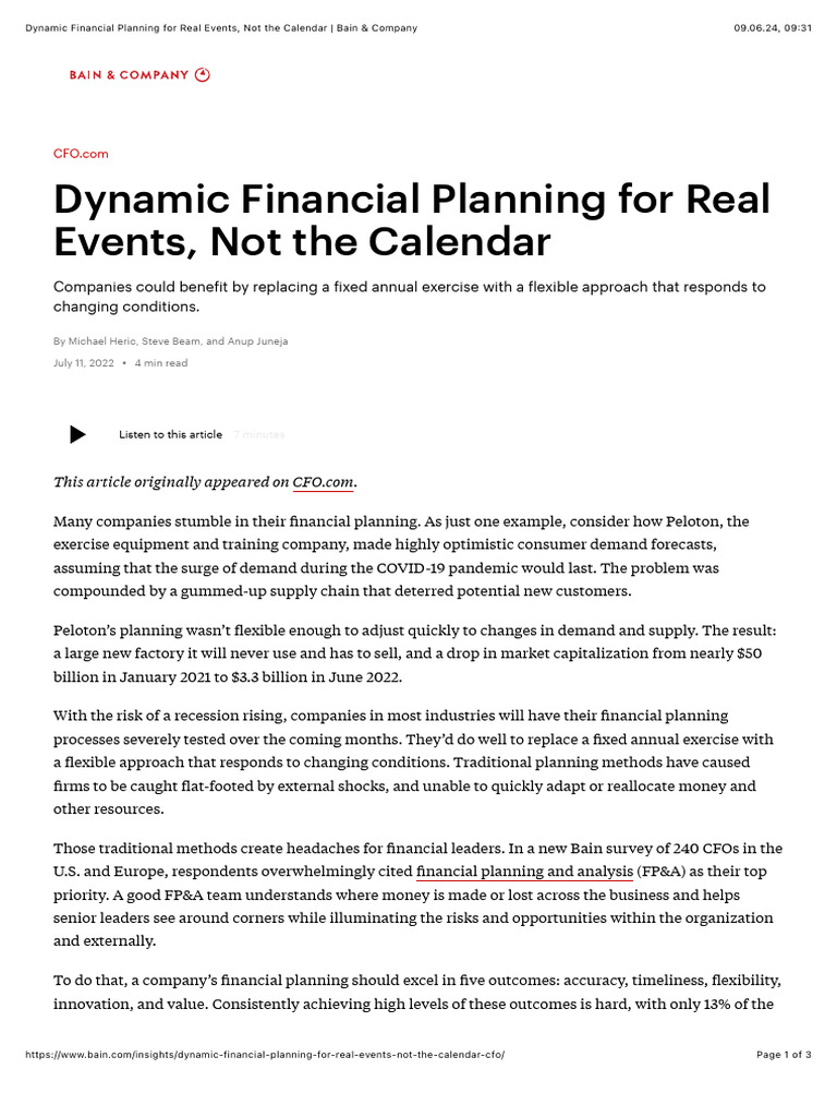Dynamic Financial Planning For Real Events, Not The Calendar - Bain ...