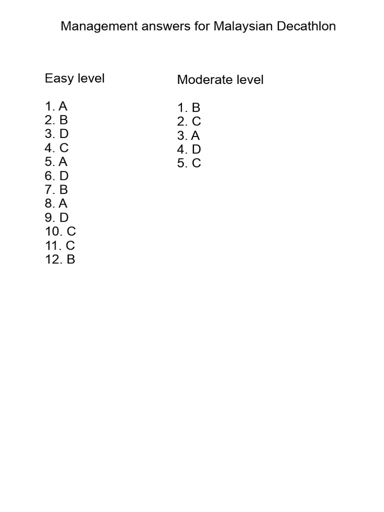 Decathlon Management Answers | PDF