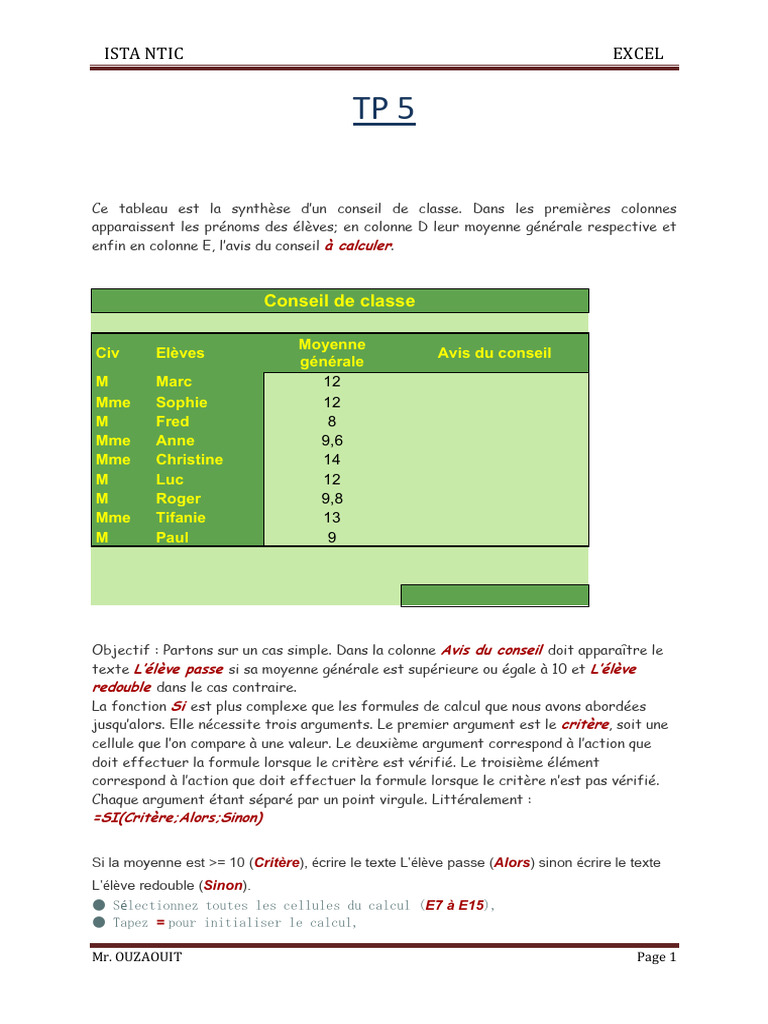 TP 5 Excel | PDF | Guillemet | Microsoft Excel