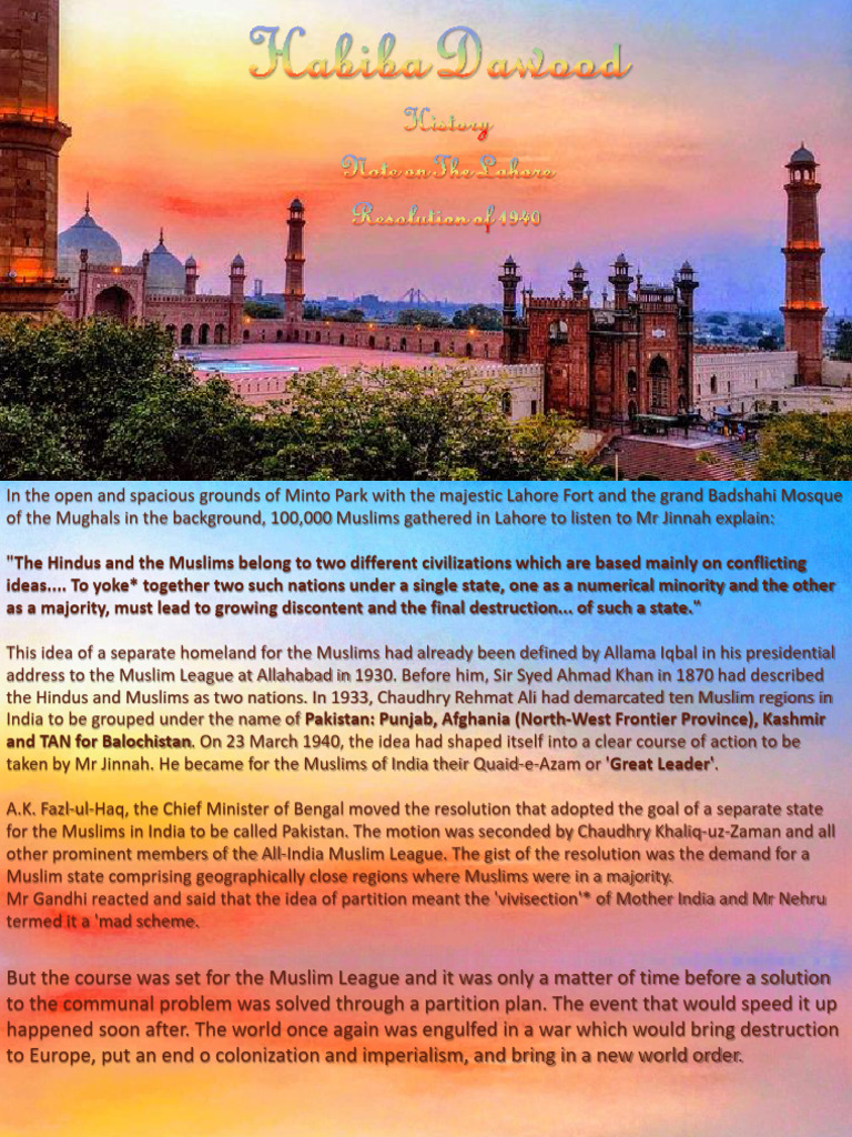 The Lahore Resolution of 1940 | PDF