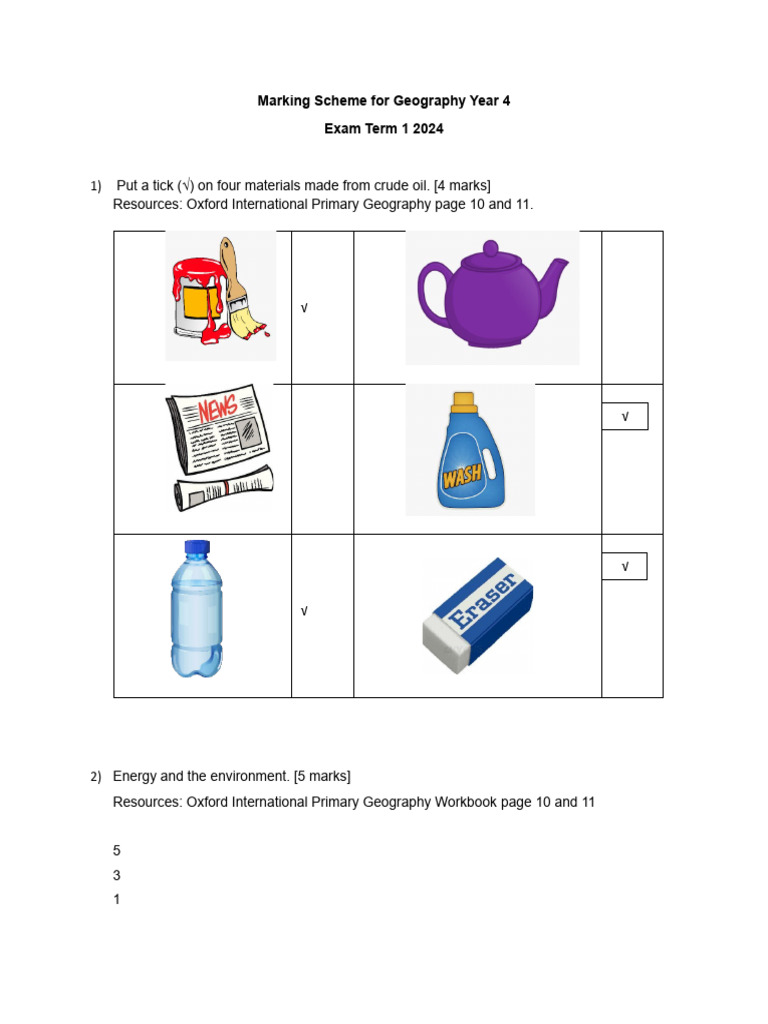 Marking Scheme For Geography Year 4 | PDF | Water