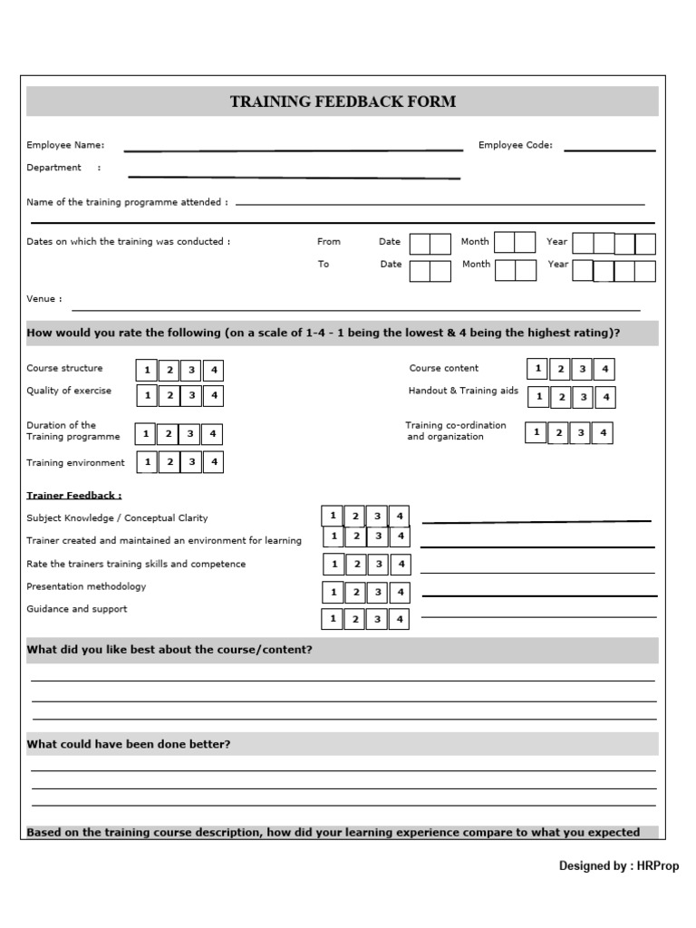 9. Training Feedback Form | Download Free PDF | Learning | Behavior ...