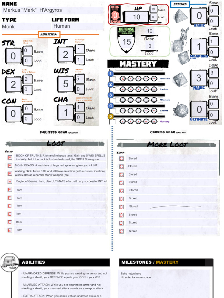 Markus - Mark - H'Argyros - Hoja de Personaje | PDF
