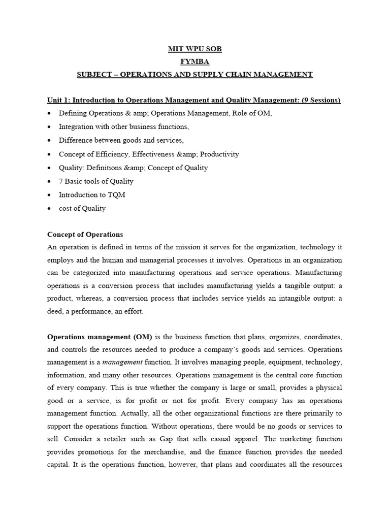 Introduction To Operations Management and Quality Management | PDF ...