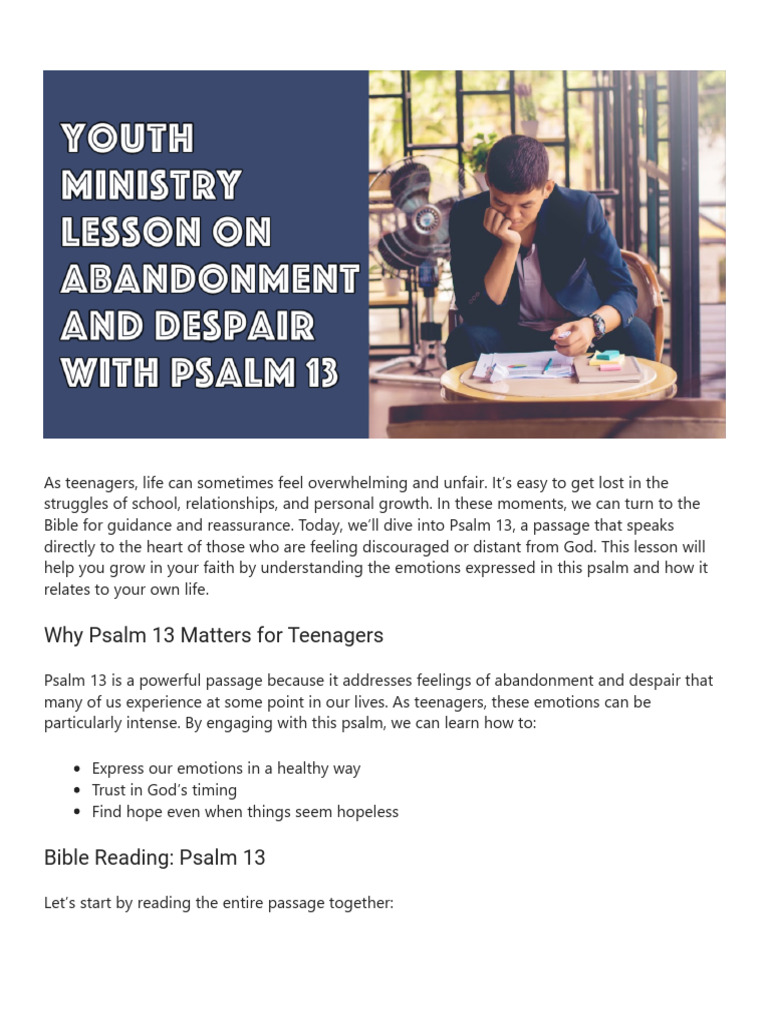 Youth Ministry Lesson On Abandonment and Despair With Psalm 13 - Youth ...