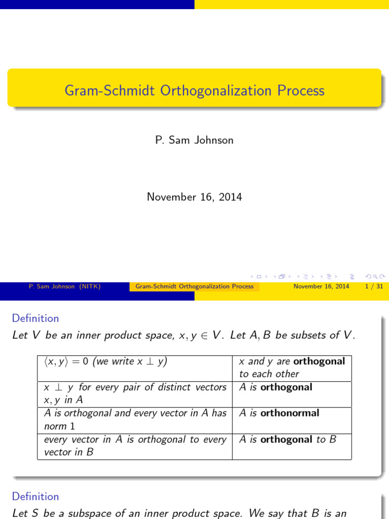 Gram Schmidt Orthogonalization Process | PDF | Basis (Linear Algebra) | Algebra
