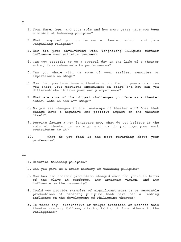 Interview Question For Tahanang Pilipino Mr. Nanding | PDF | Theatre ...