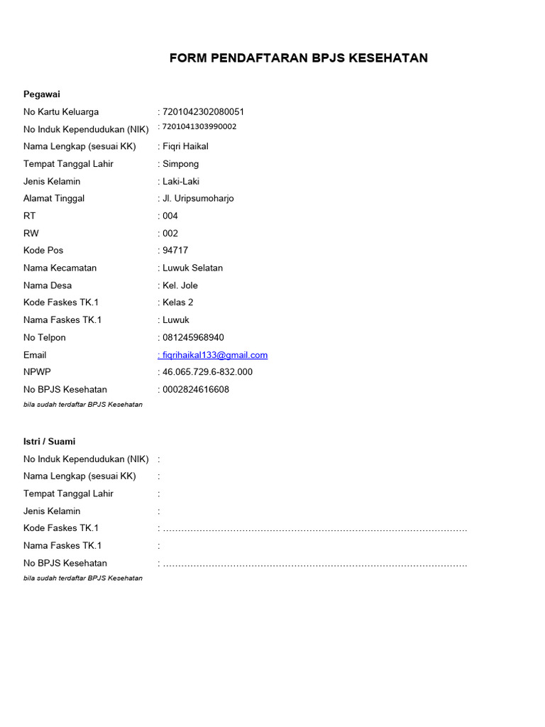 Form BPJS Kesehatan | PDF