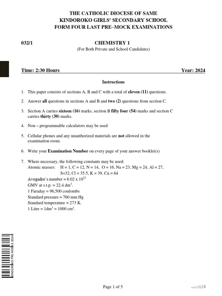 CHEM1 F4 CAT 2 2024 | PDF | Chemical Bond | Chemical Reactions