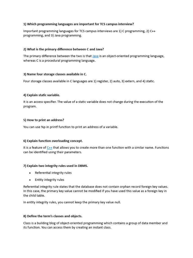 50 Interview Qs One Line | PDF | Pointer (Computer Programming) | Databases