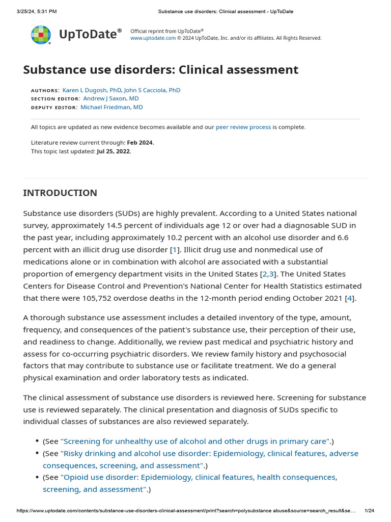 Substance Use Disorders - Clinical Assessment - UpToDate | PDF ...