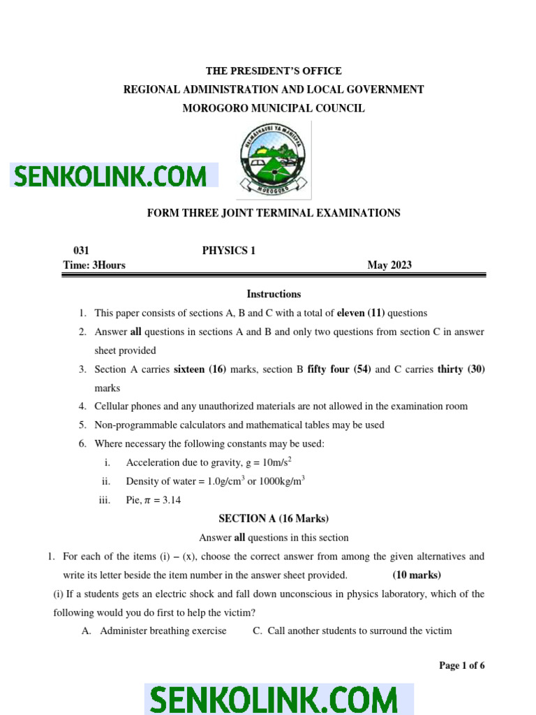 Physics - Form Three Joint | PDF | Buoyancy | Force