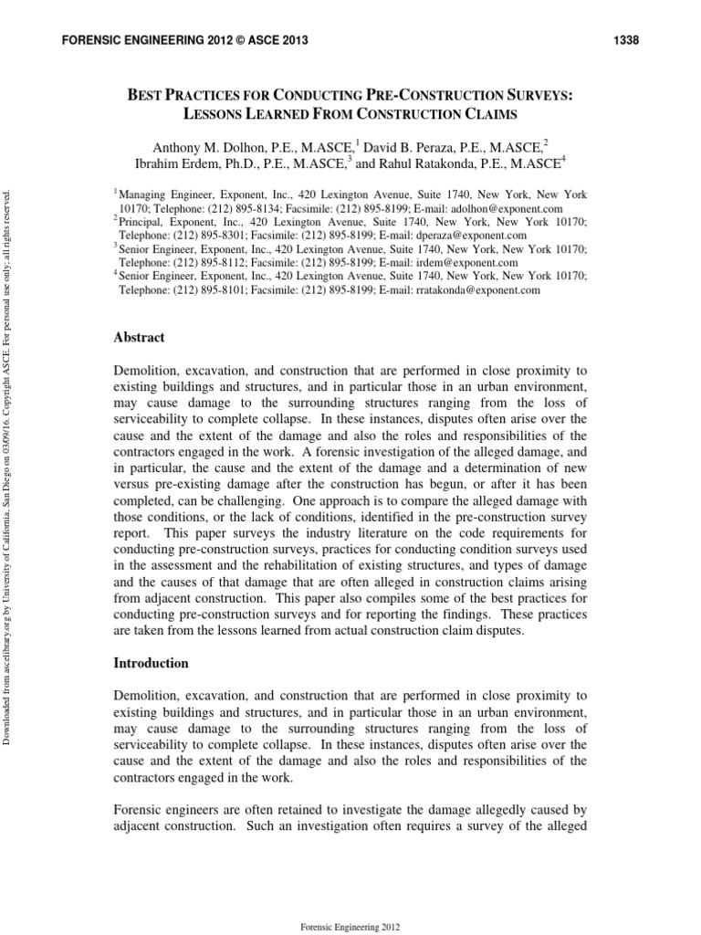 Best Practices For Conducting Pre-Construction Surveys Lessons Learned From Construction Claims ...