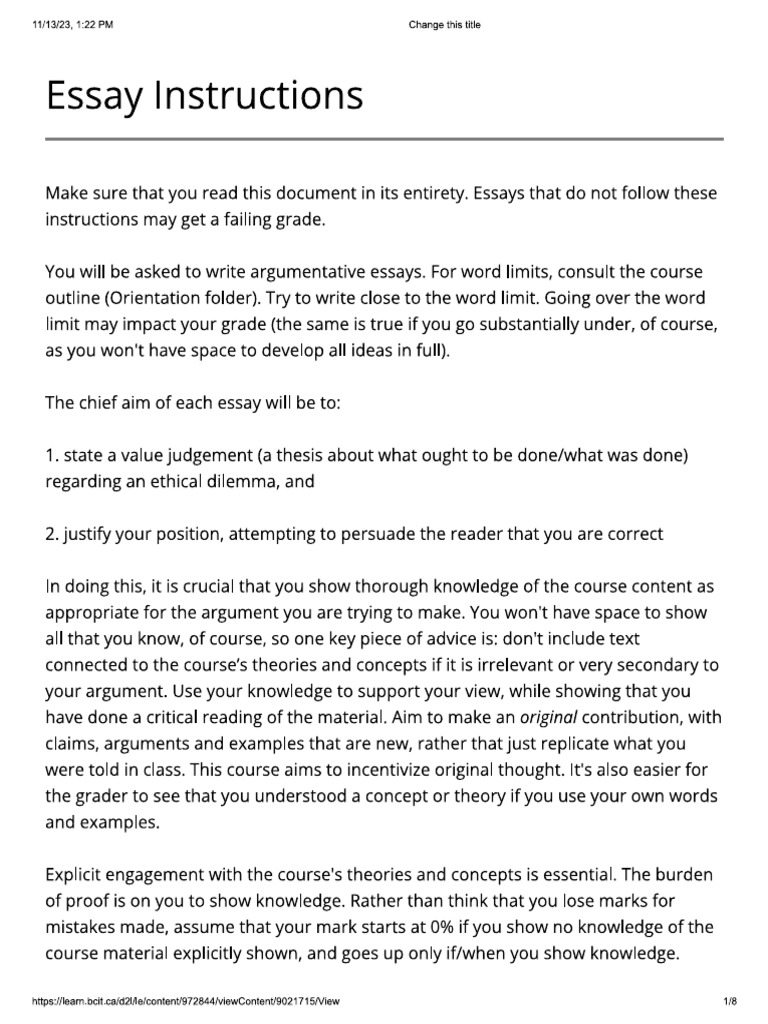 Essay Instructions | PDF