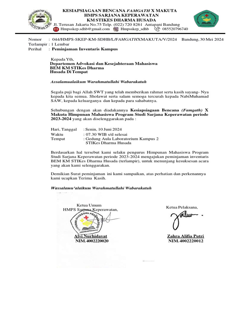 Peminjaman Bendera BEM untuk Famgath | PDF
