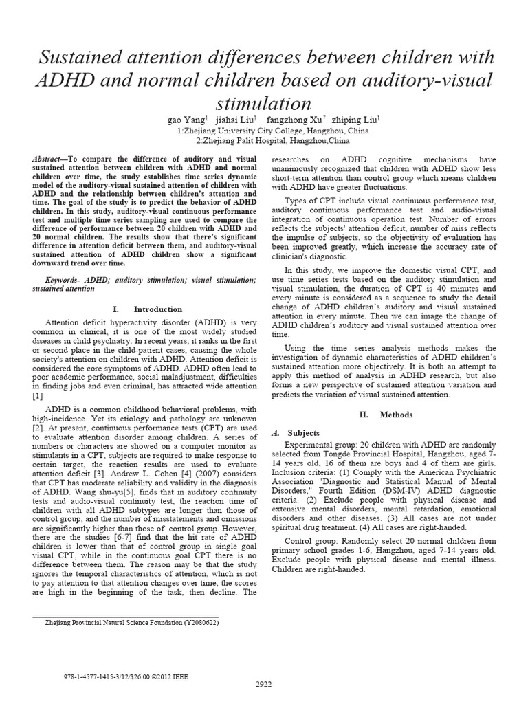 Sustained Attention Differences Between Children With ADHD and Normal Children Based On Auditory ...
