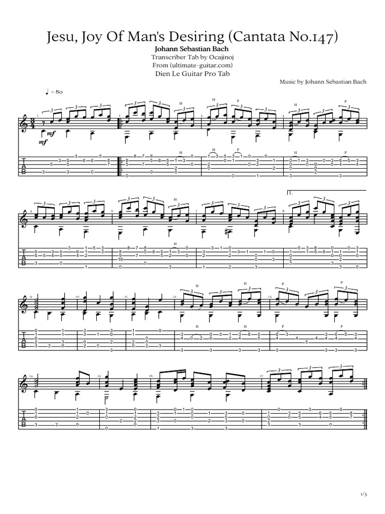 Bach Guitar Tab: Jesu, Joy Of Man's Desiring | PDF | Jesu, Joy Of Man's ...
