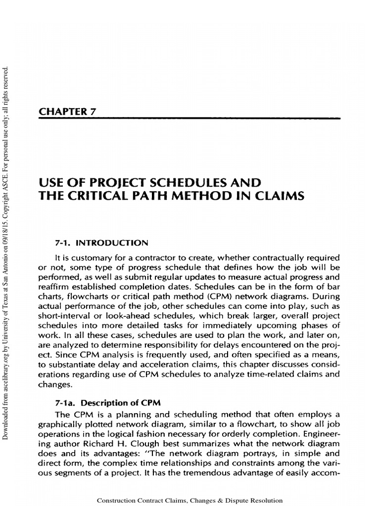 Use of Project Schedules and The Critical Path Method in Claims | PDF