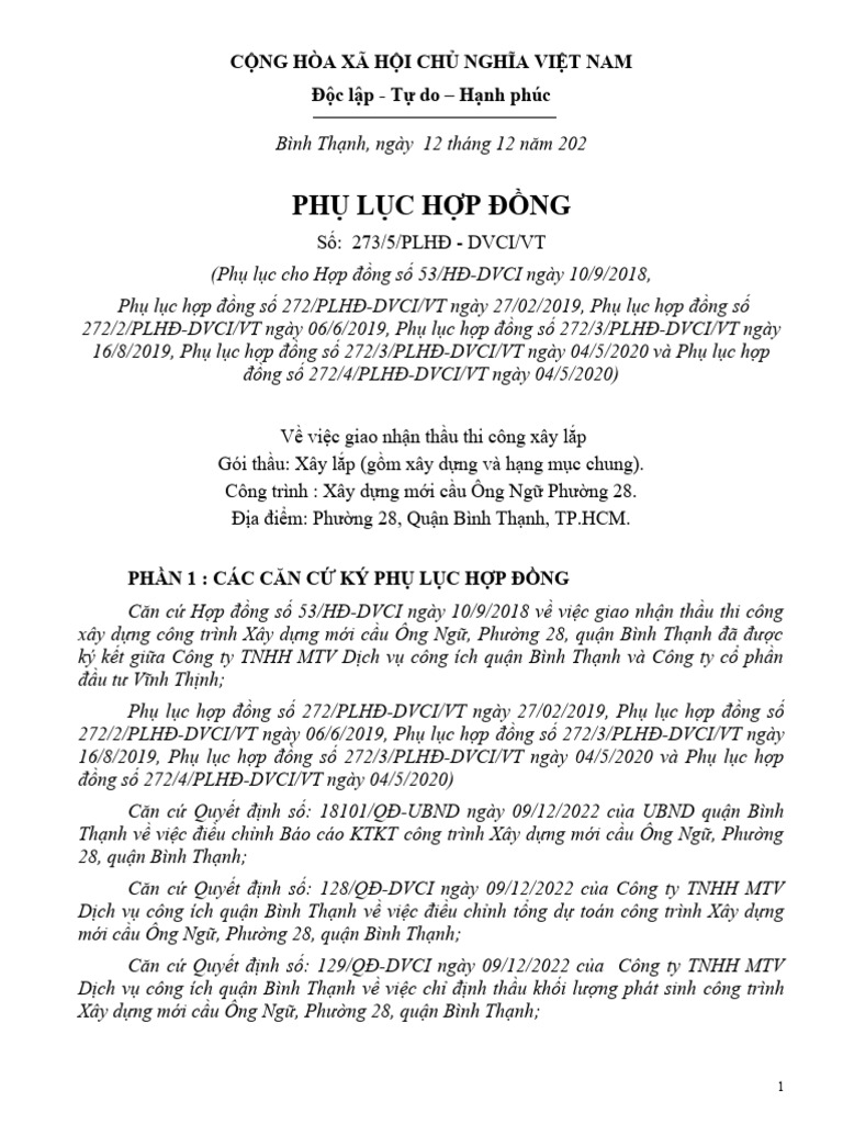 Phu luc HD điểu chỉnh giá HĐ và thời gian | PDF