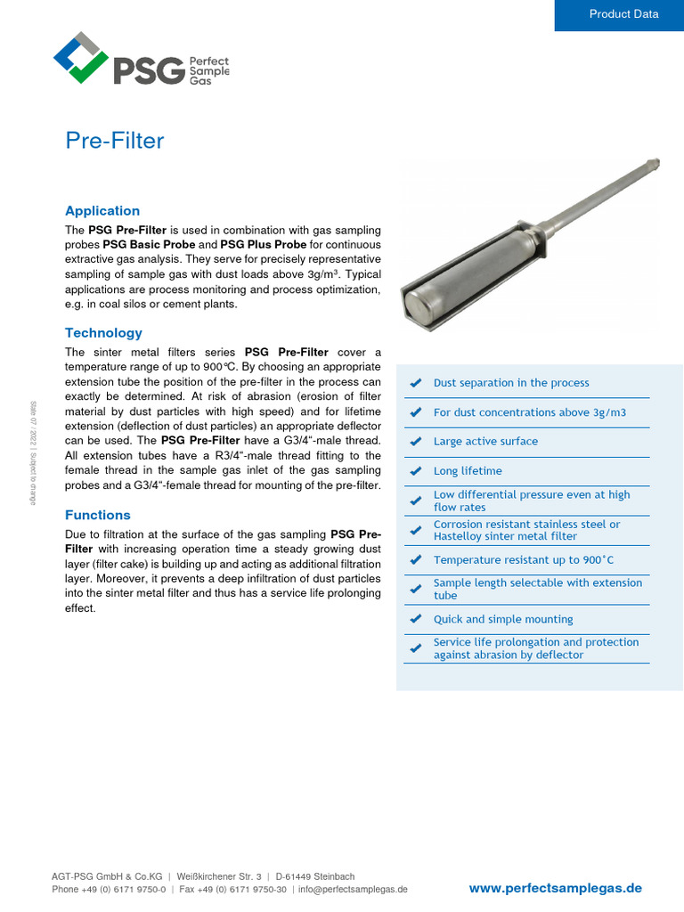 GES en Pre Filter Brochure | PDF | Filtration | Sintering