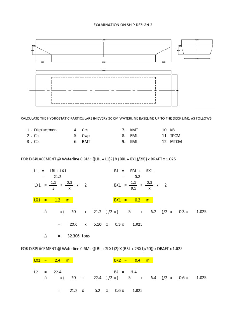 Hydrostatic Calculation For Barge With Headlog and Rake | PDF ...
