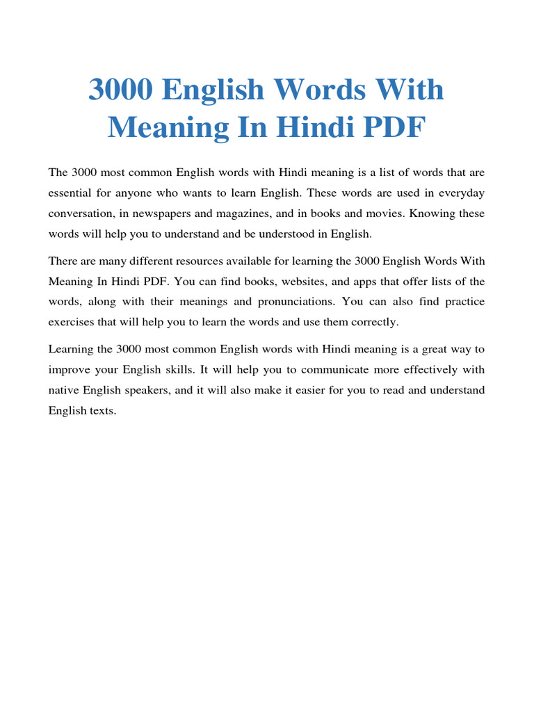 3000 English Words With Meaning in Hindi | PDF
