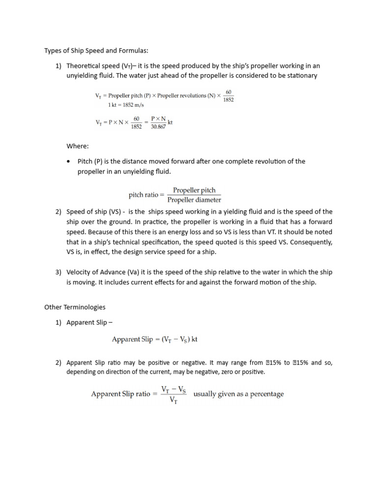 Types of Ship Speed and Formulas | PDF | Ships | Propeller