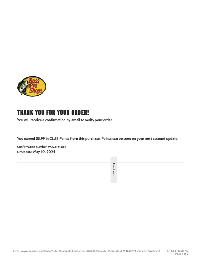 Bass Pro Shops - Order Confirmation | PDF | Payments