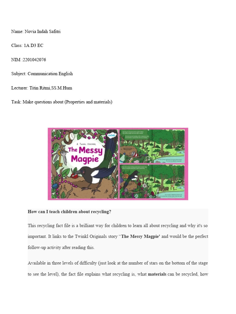 Reading Report Propeties and Materials Novia Indah Safitri 2201042076 ...