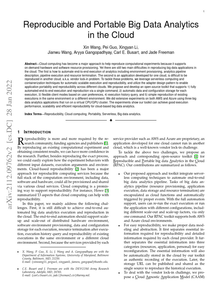 2112.09762 big data analytics | Download Free PDF | Cloud Computing | Databases