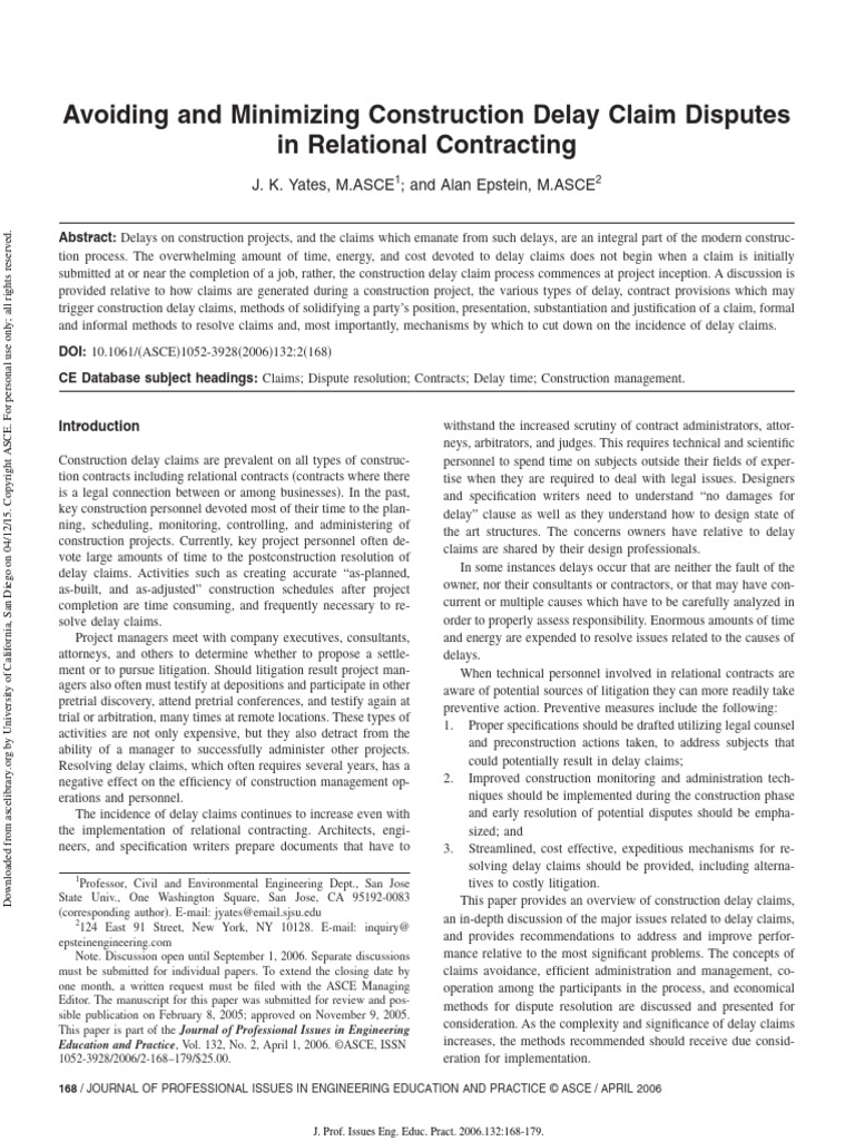 Avoiding and Minimizing Construction Delay Claim Disputes in Relational ...