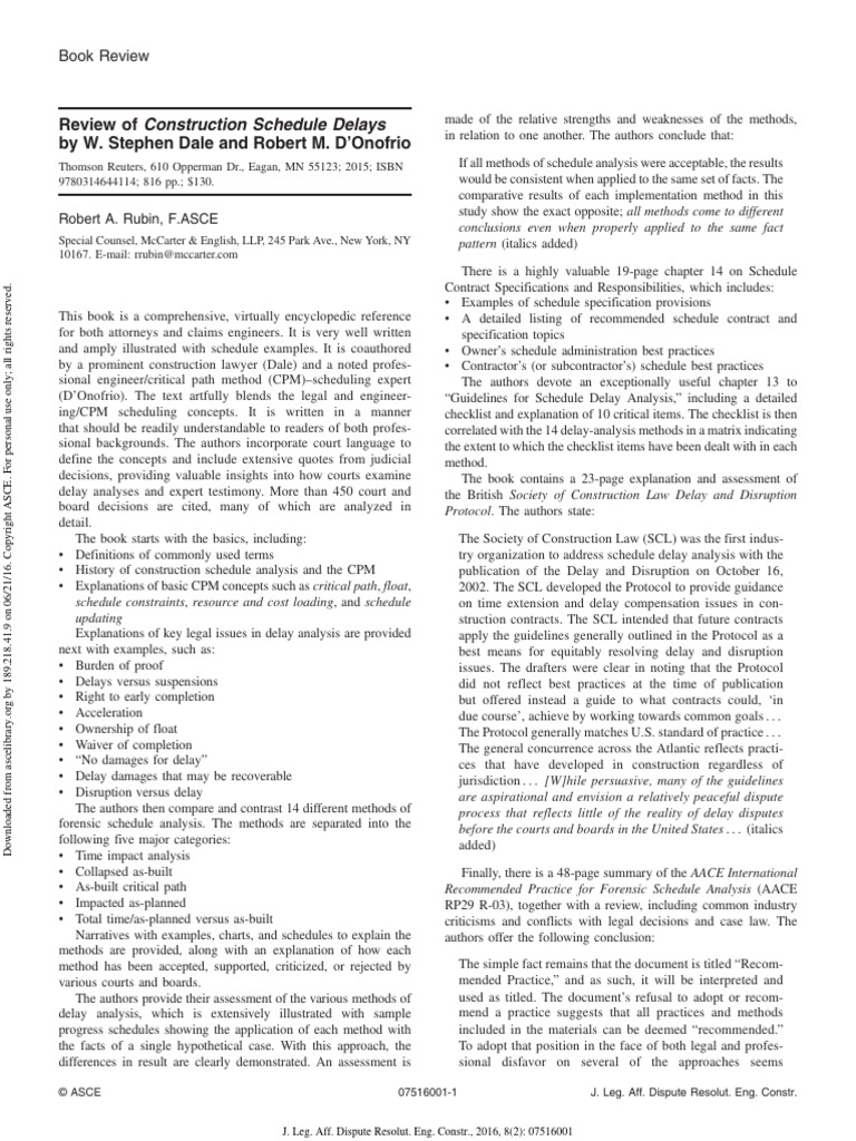 Review of Construction Schedule Delays by W. Stephen Dale and Robert M ... Review of Construction Schedule Delays by W. Stephen Dale and Robert M ...