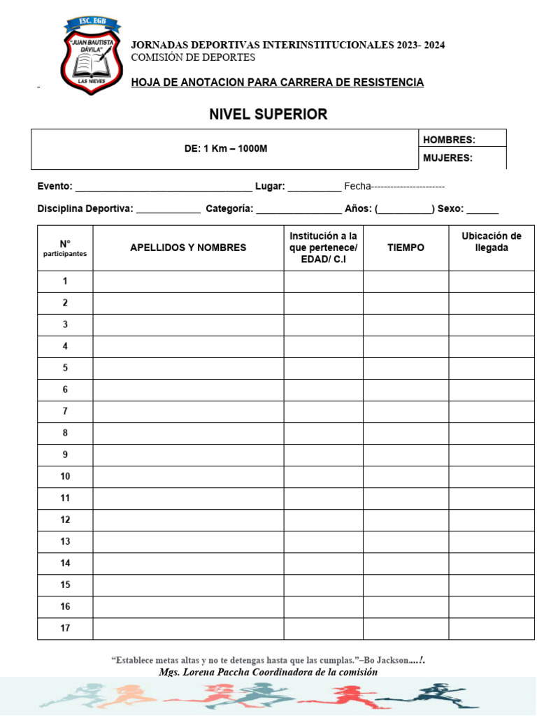 Hoja de Anotacion para Atletismo | Descargar gratis PDF | Deportes ...