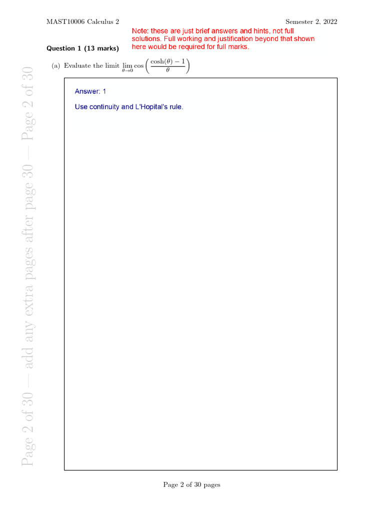 MAST10006 2022 s2 Exam Answers | PDF | Ordinary Differential Equation ...