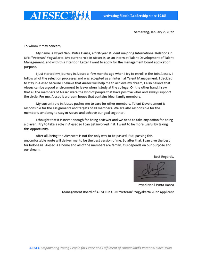 1. Intention Letter Template | PDF