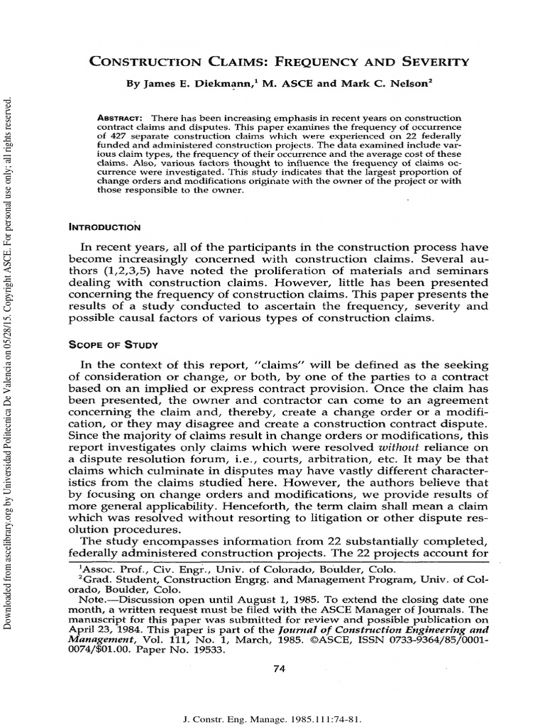Construction Claims Frequency and Severity | PDF | Causality