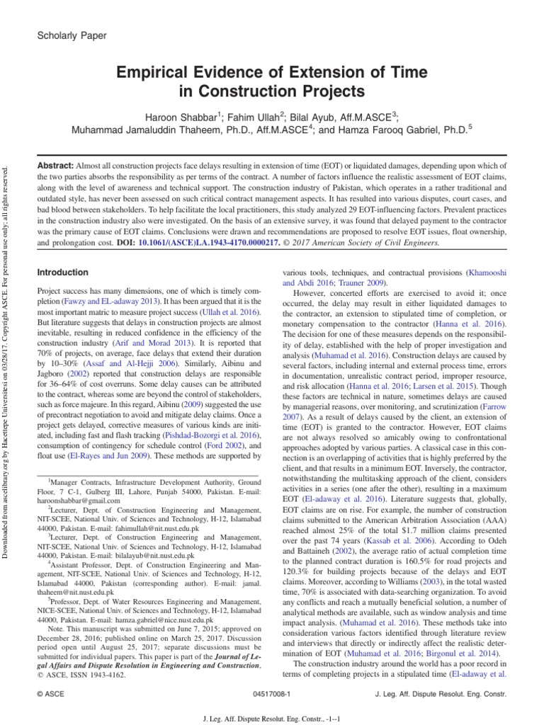 Empirical Evidence of Extension of Time in Construction Projects | PDF ...